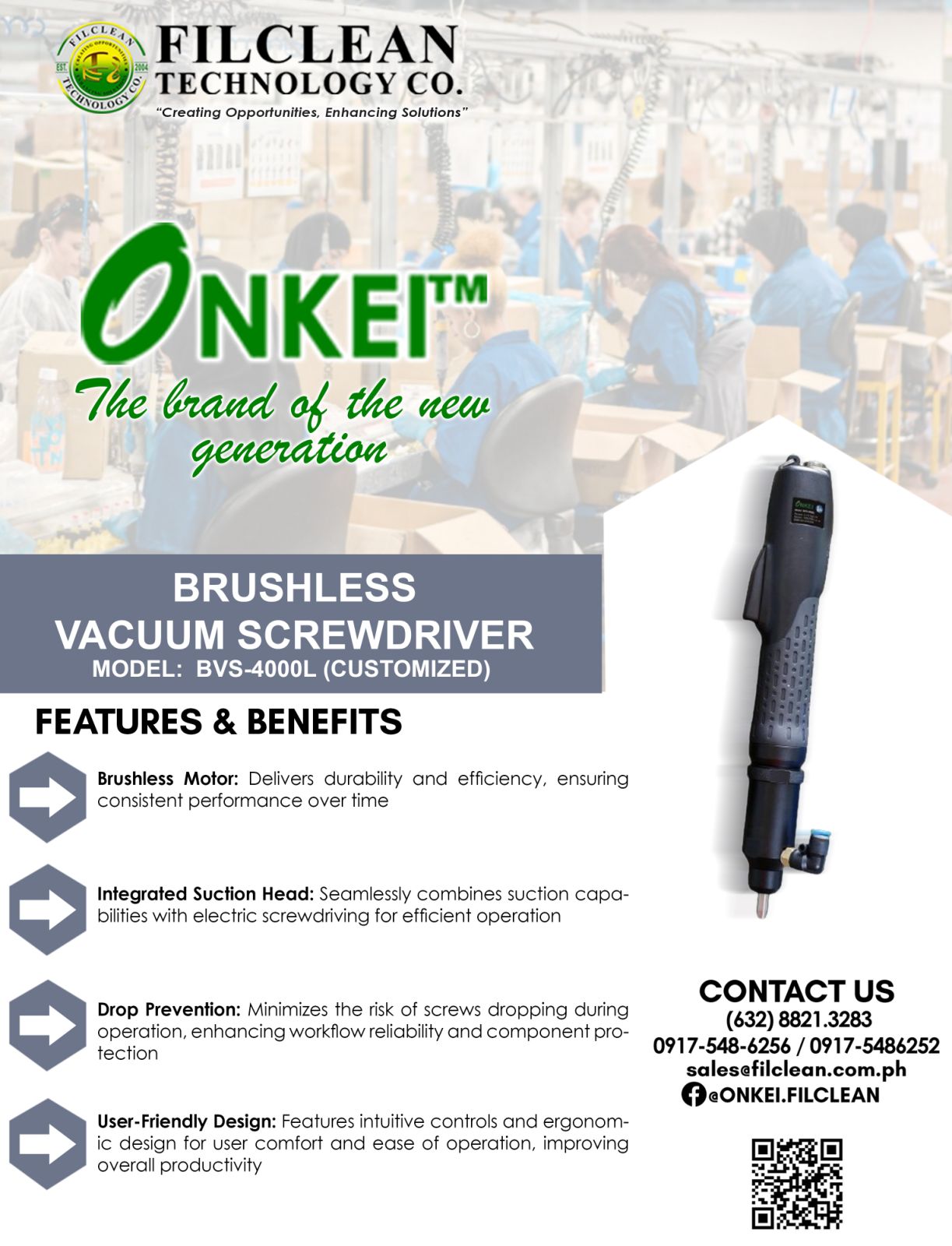 ONKEI BVS-4000L Brushless Vacuum Screwdriver - Filclean Technology